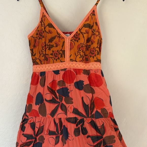 EARTHBOUND | Dresses | Earthbound Large Orange Floral Print Tiered ...